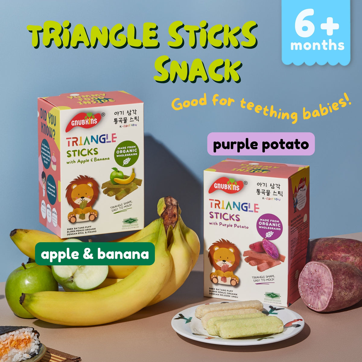 Triangle Sticks Organic Snack - 2 Flavours (6 months onwards) | Gnubkins